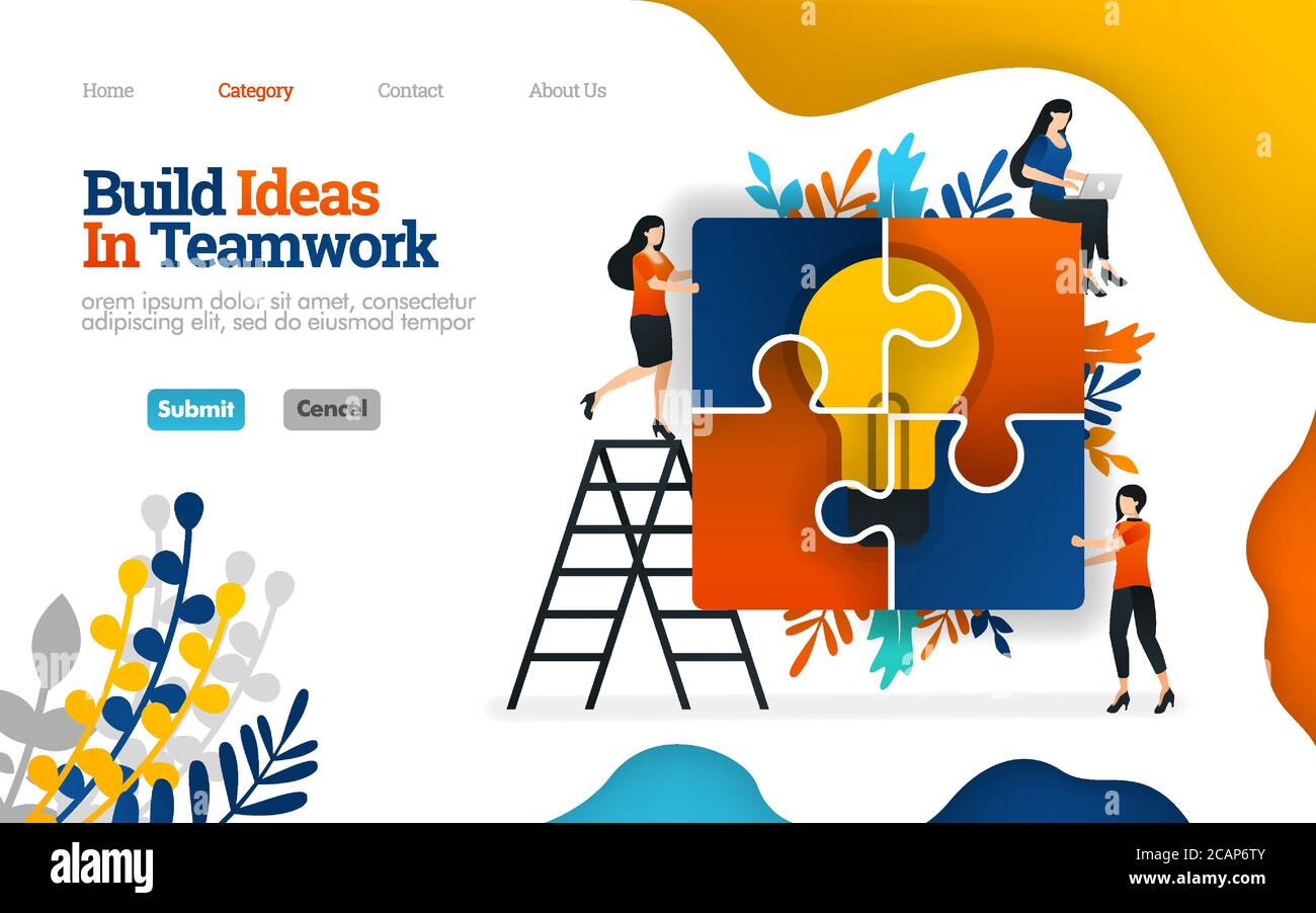 Build Ideas in Team Work, assembling puzzles for inspiration, teamwork ...