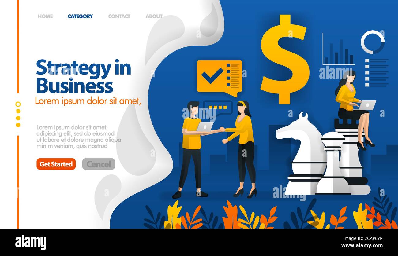 business strategy with chess and money, marketing planning vector ...