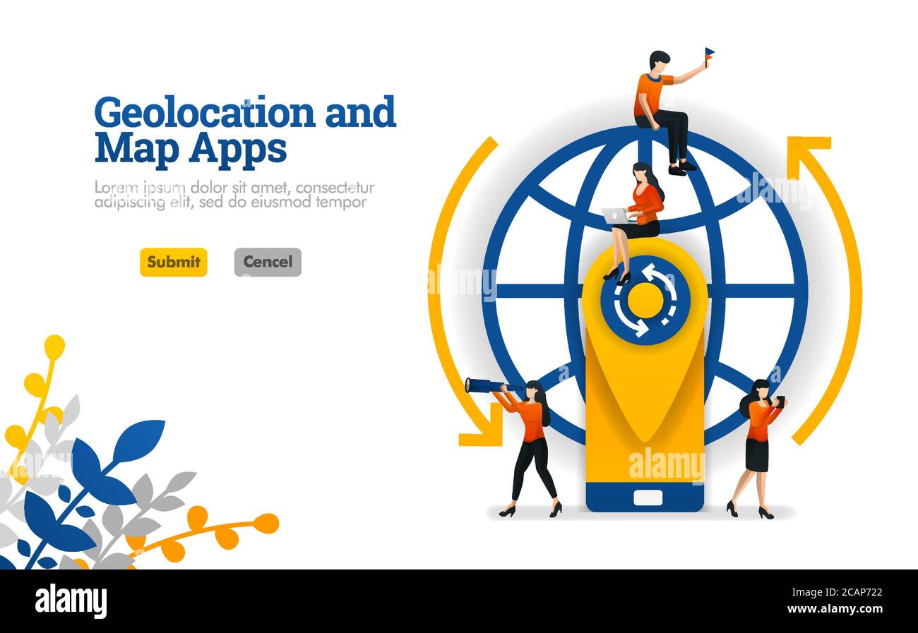 GeoLocation and Maps apps for traveling, holidays and trips vector ...