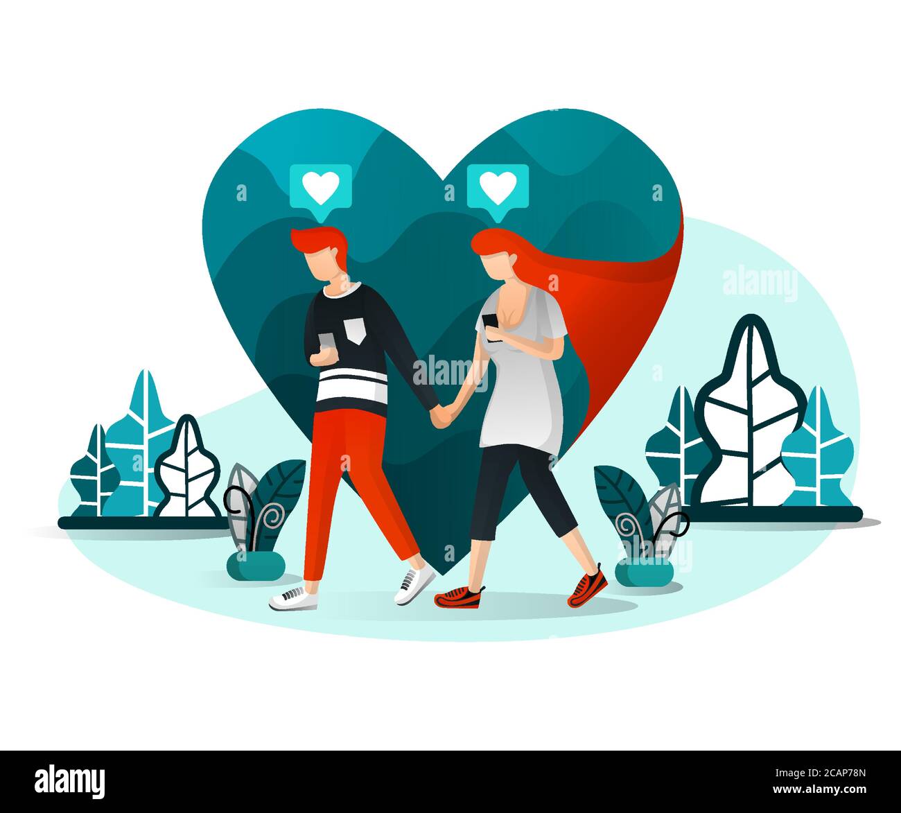 Illustration of Millennial Love Story. Vector flat illustration of ...