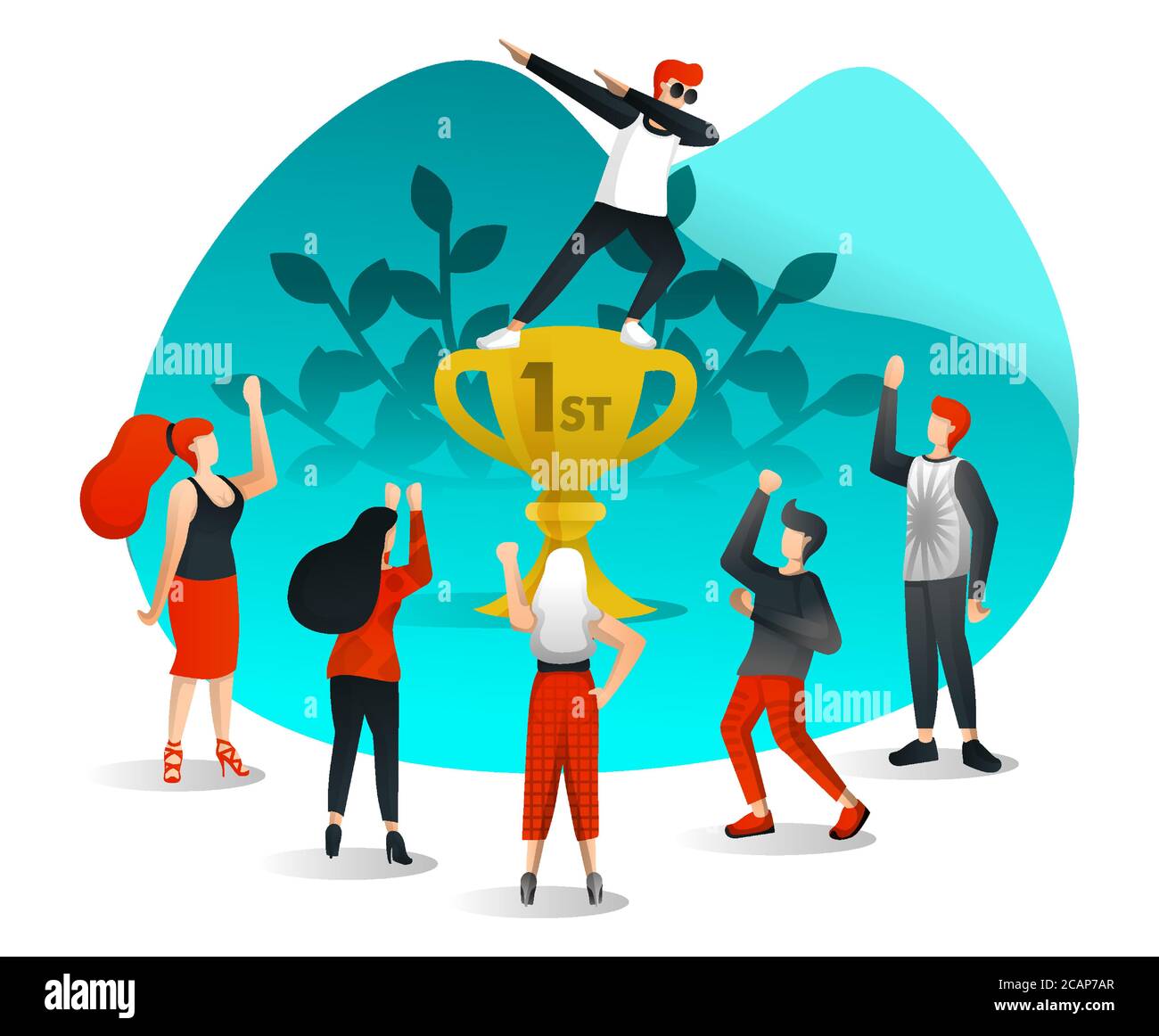 Employee Successfully Achieve Target, Celebrate by Standing in First ...