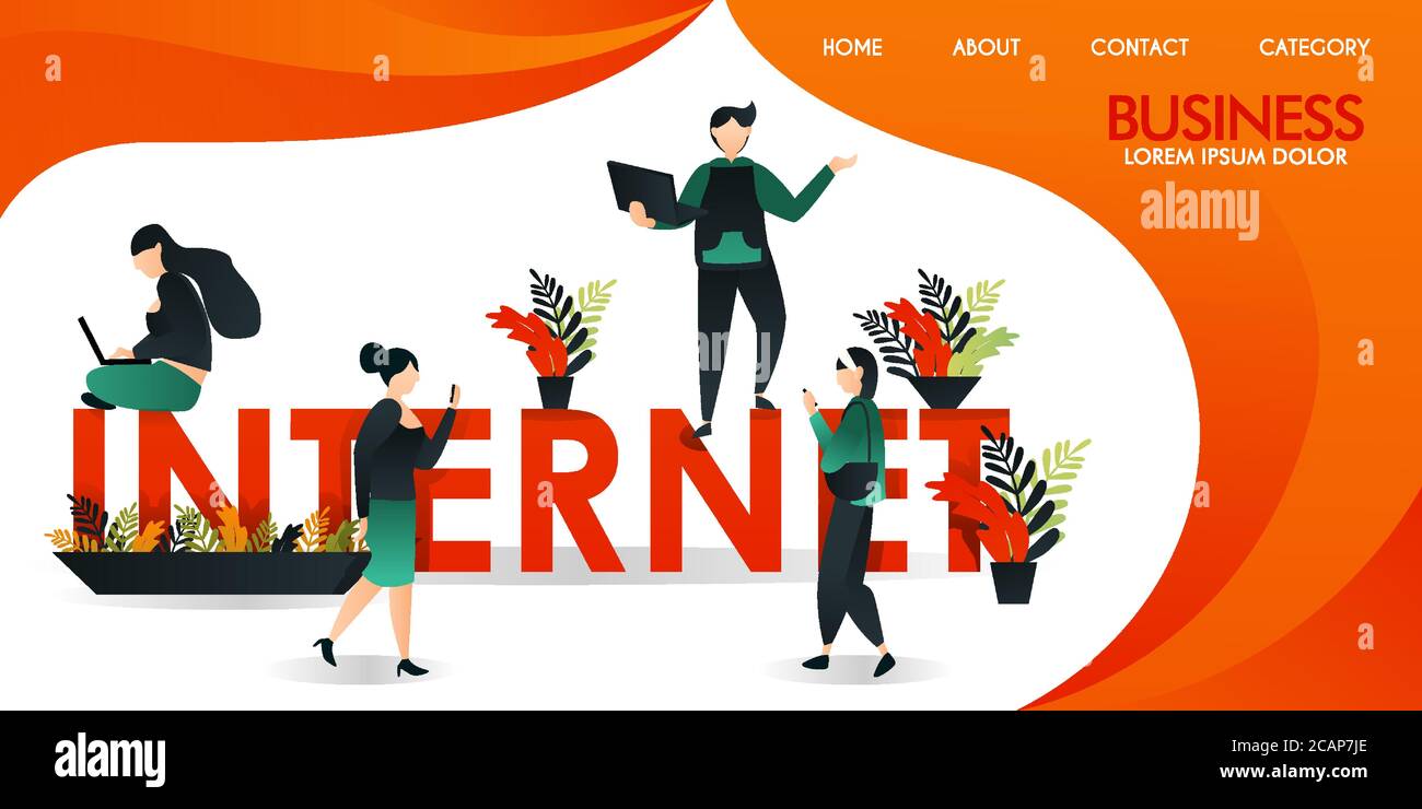 vector illustration or web page with orange and yellow. a group of ...
