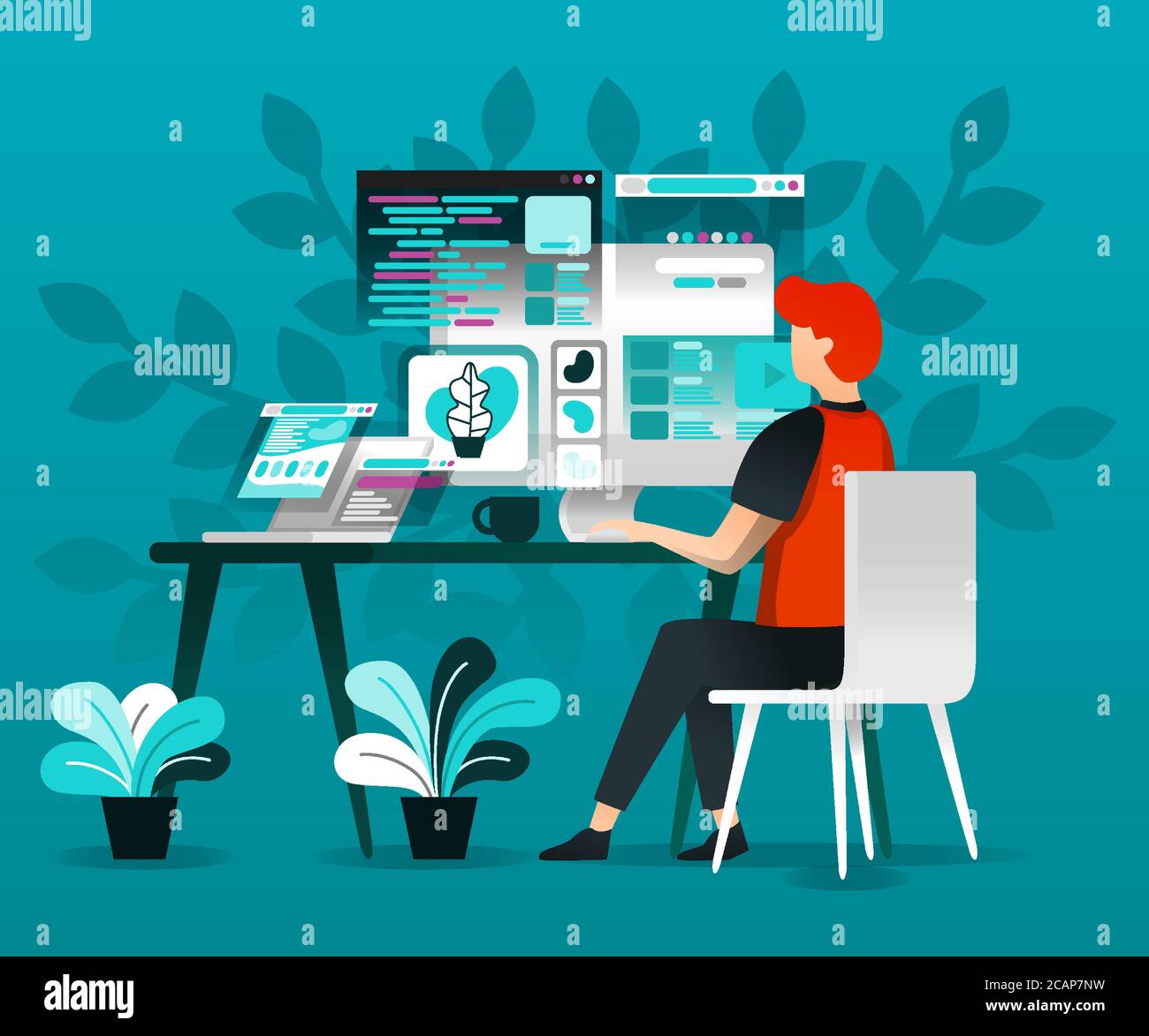 Designers work with internet. Vector flat illustration of concepts for ...