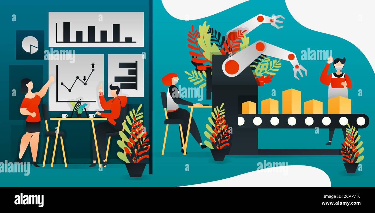 flat cartoon character. vector illustration for technology, factory ...