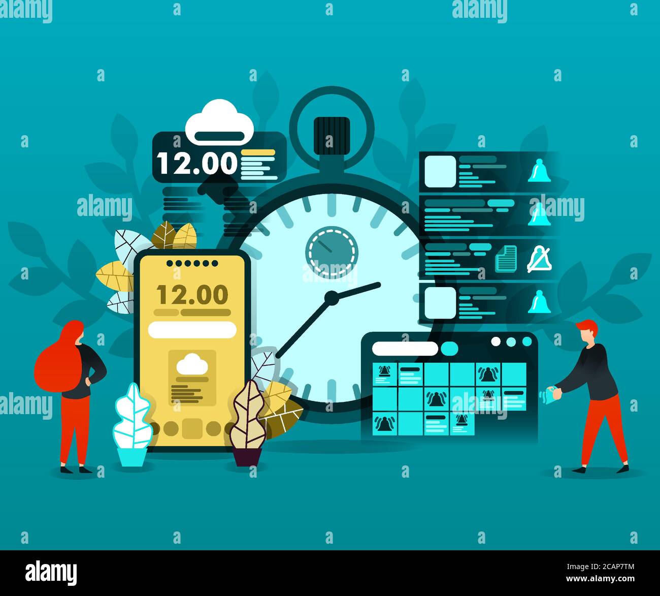 Planning Schedule and time technology. Vector flat illustration of ...