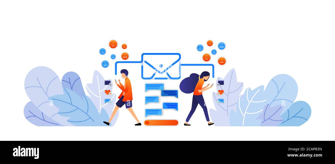 exchanging messages with social media. send digital messages and ...