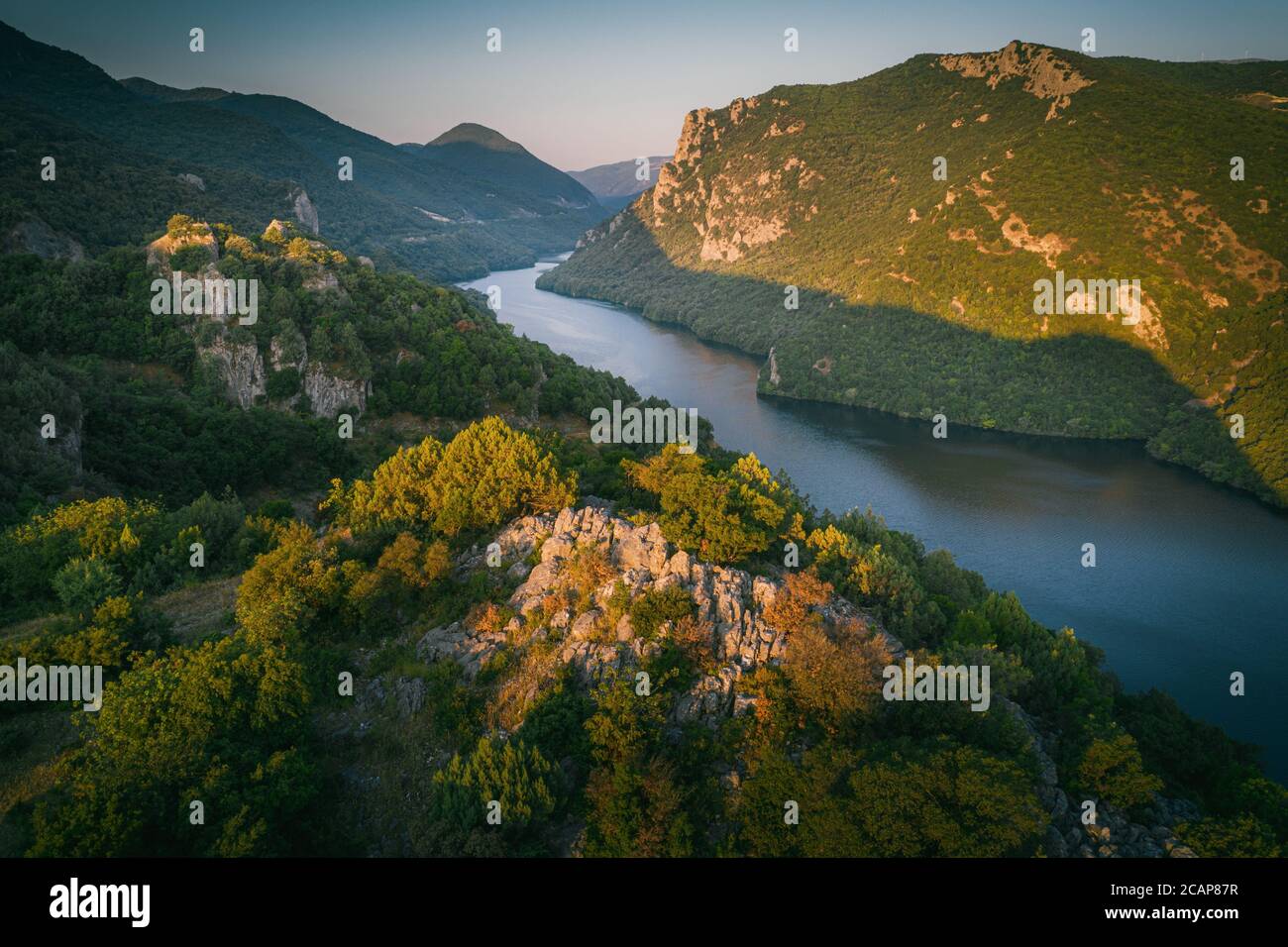 Surise over Haliacmon (Aliakmonas, Aliakmon) River, Greese Stock Photo ...