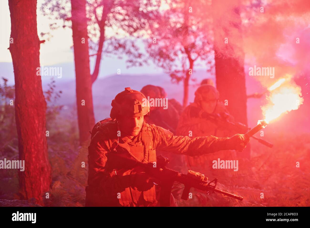 soldiers team in action on night mission militery concept Stock Photo ...