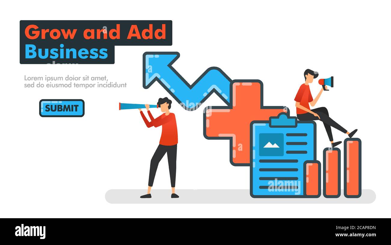 Grow and Add Business line vector illustration. Audit on data and ...