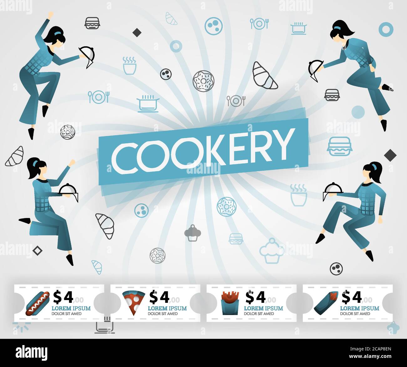 blue vector illustration concept. Cookery food recipes cover book ...