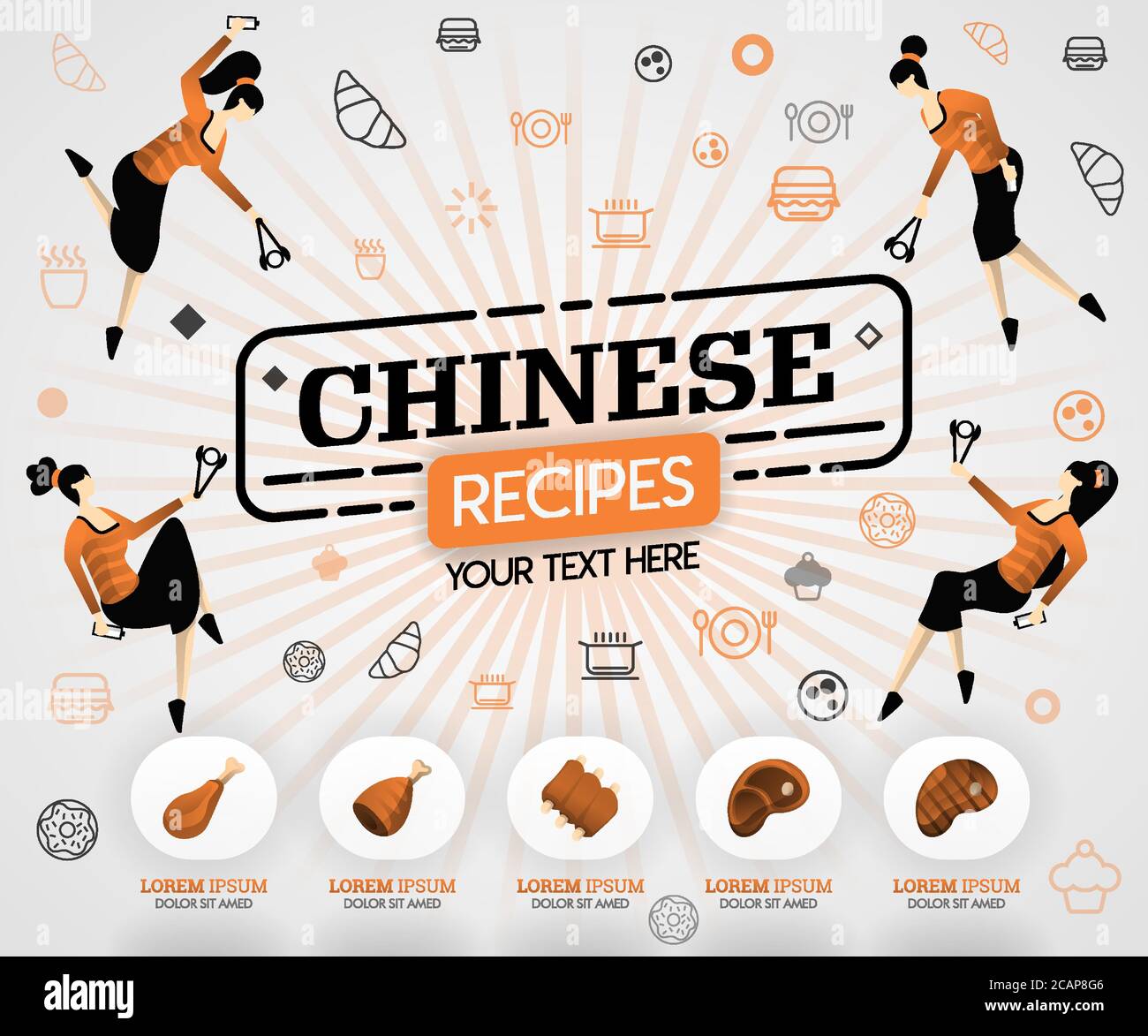 orange vector illustration concept. chinese recipes recipes cover book ...