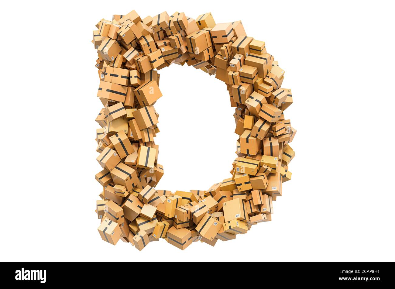 Letter D from cardboard boxes. 3D rendering isolated on white ...