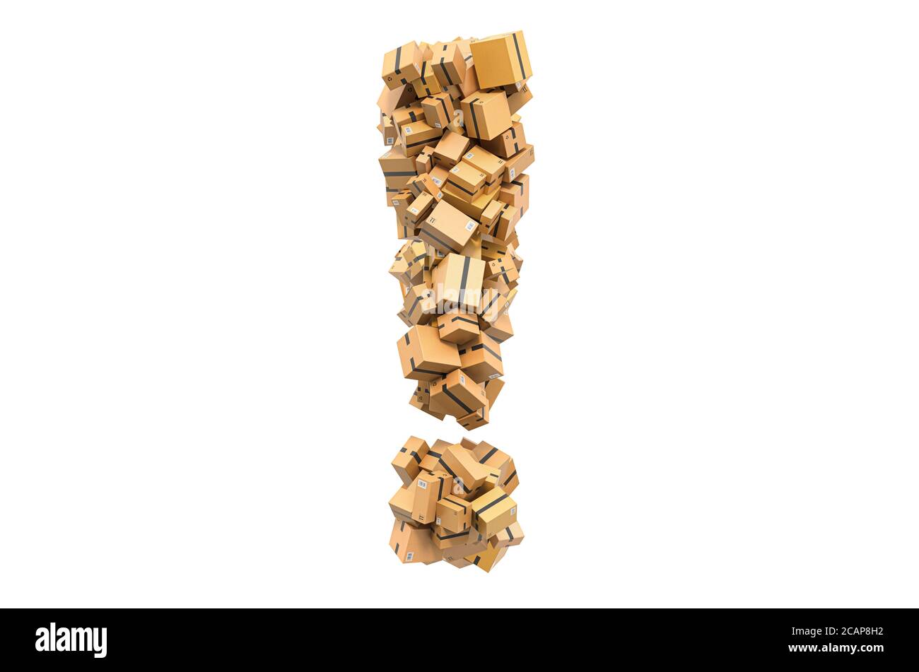 Exclamation mark from cardboard boxes. 3D rendering isolated on white ...