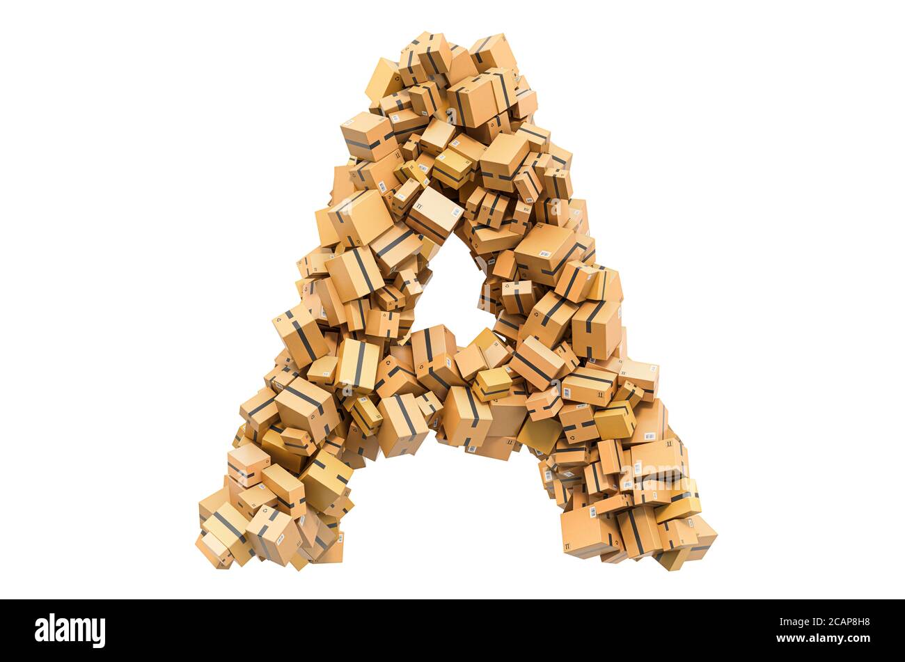 Letter A from cardboard boxes. 3D rendering isolated on white ...