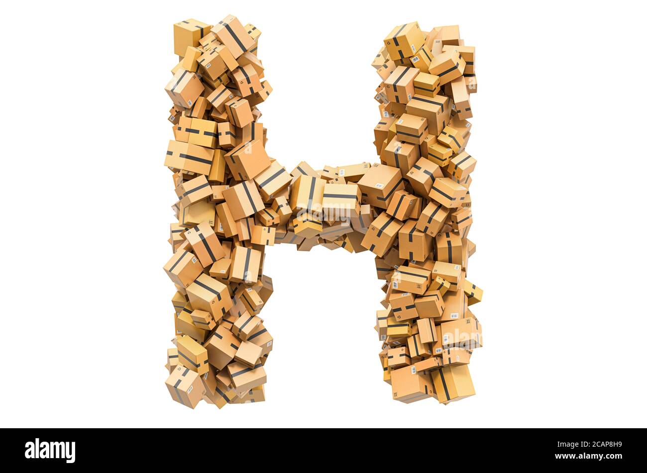 Letter H from cardboard boxes. 3D rendering isolated on white ...
