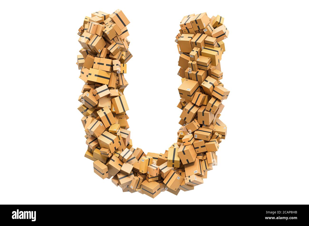 Letter U from cardboard boxes. 3D rendering isolated on white ...