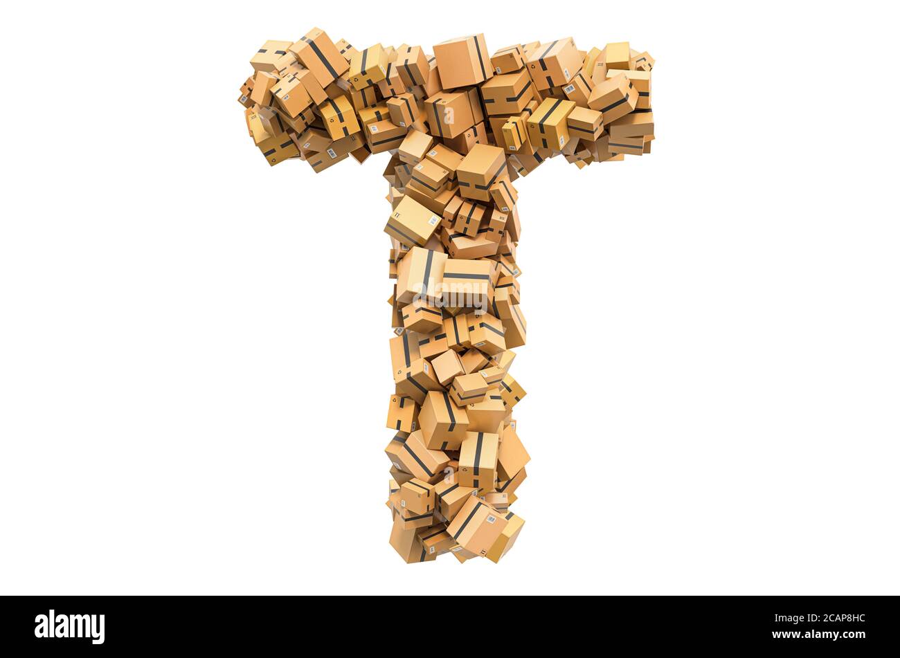 Letter T from cardboard boxes. 3D rendering isolated on white ...