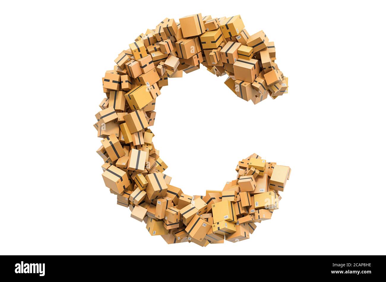 Letter C from cardboard boxes. 3D rendering isolated on white ...