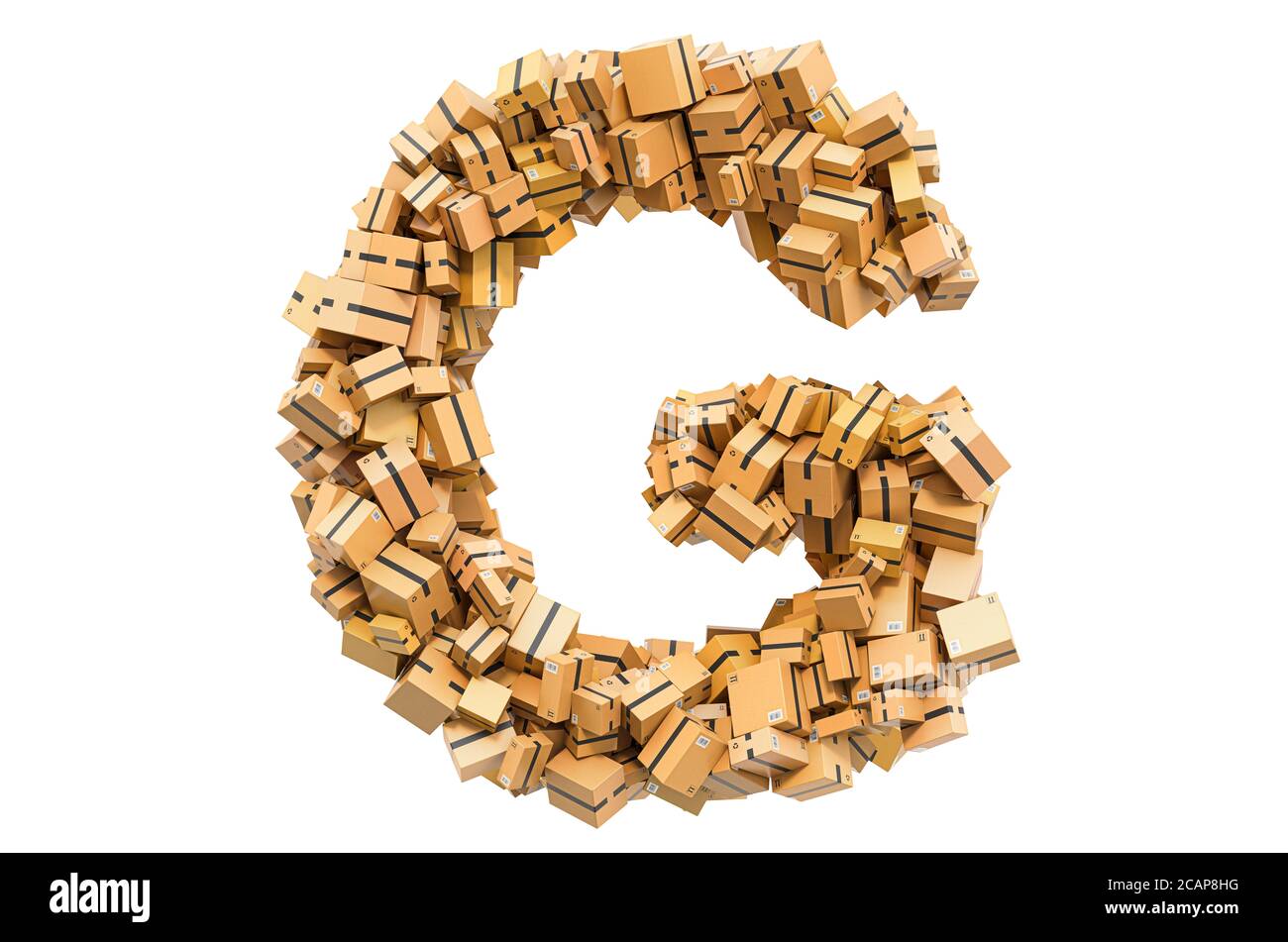 Letter G from cardboard boxes. 3D rendering isolated on white ...