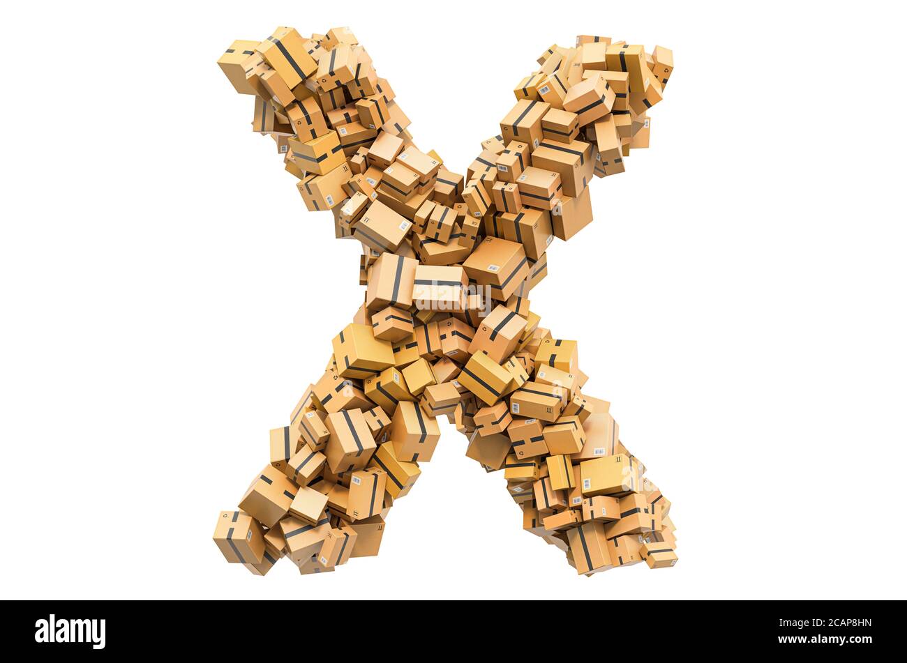 Letter X from cardboard boxes. 3D rendering isolated on white ...