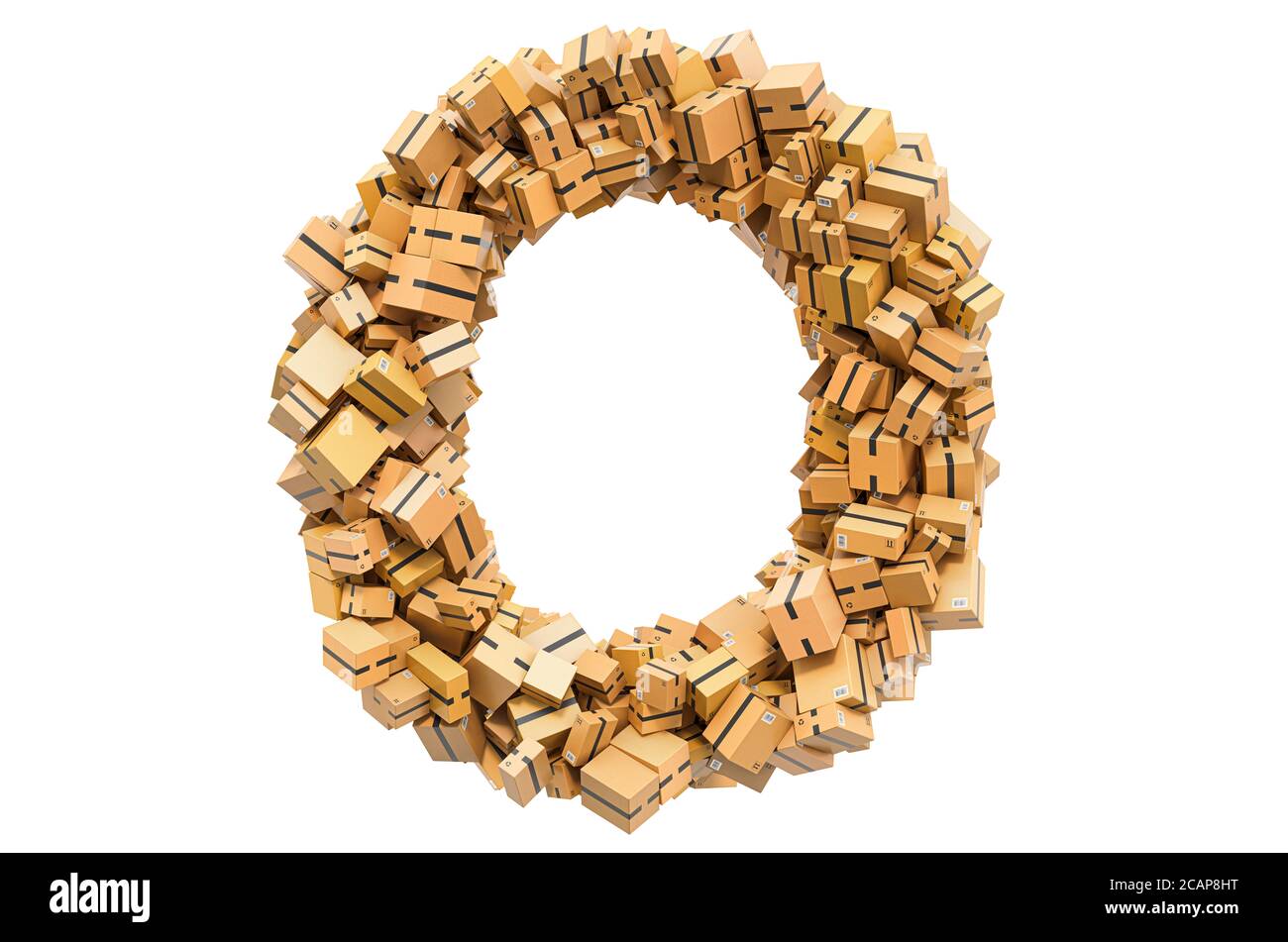 Letter O from cardboard boxes. 3D rendering isolated on white ...