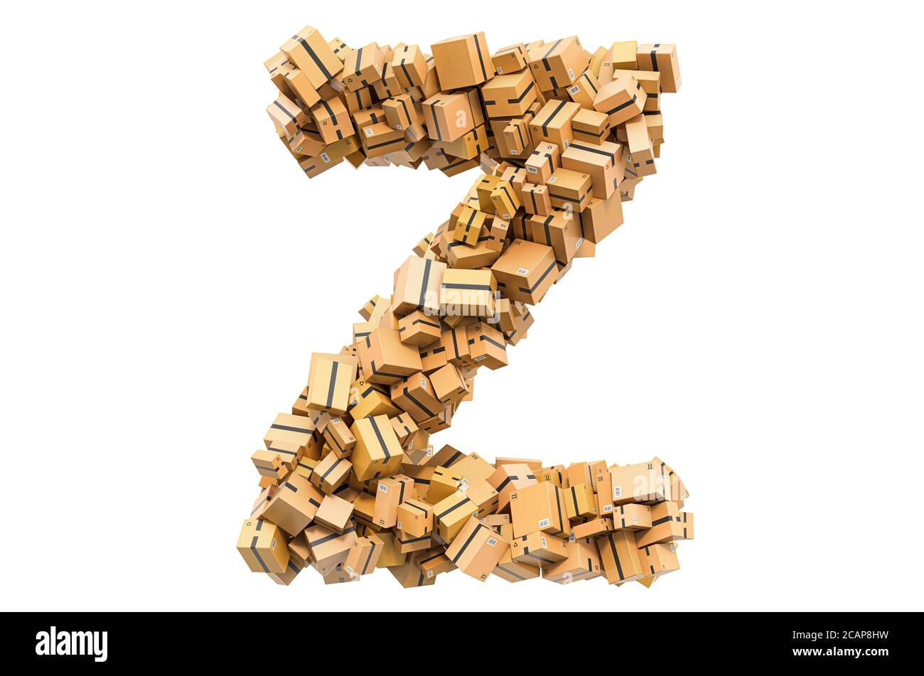 Letter Z from cardboard boxes. 3D rendering isolated on white ...