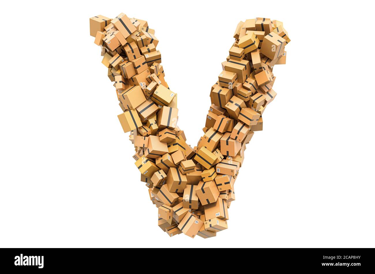 Letter V from cardboard boxes. 3D rendering isolated on white ...