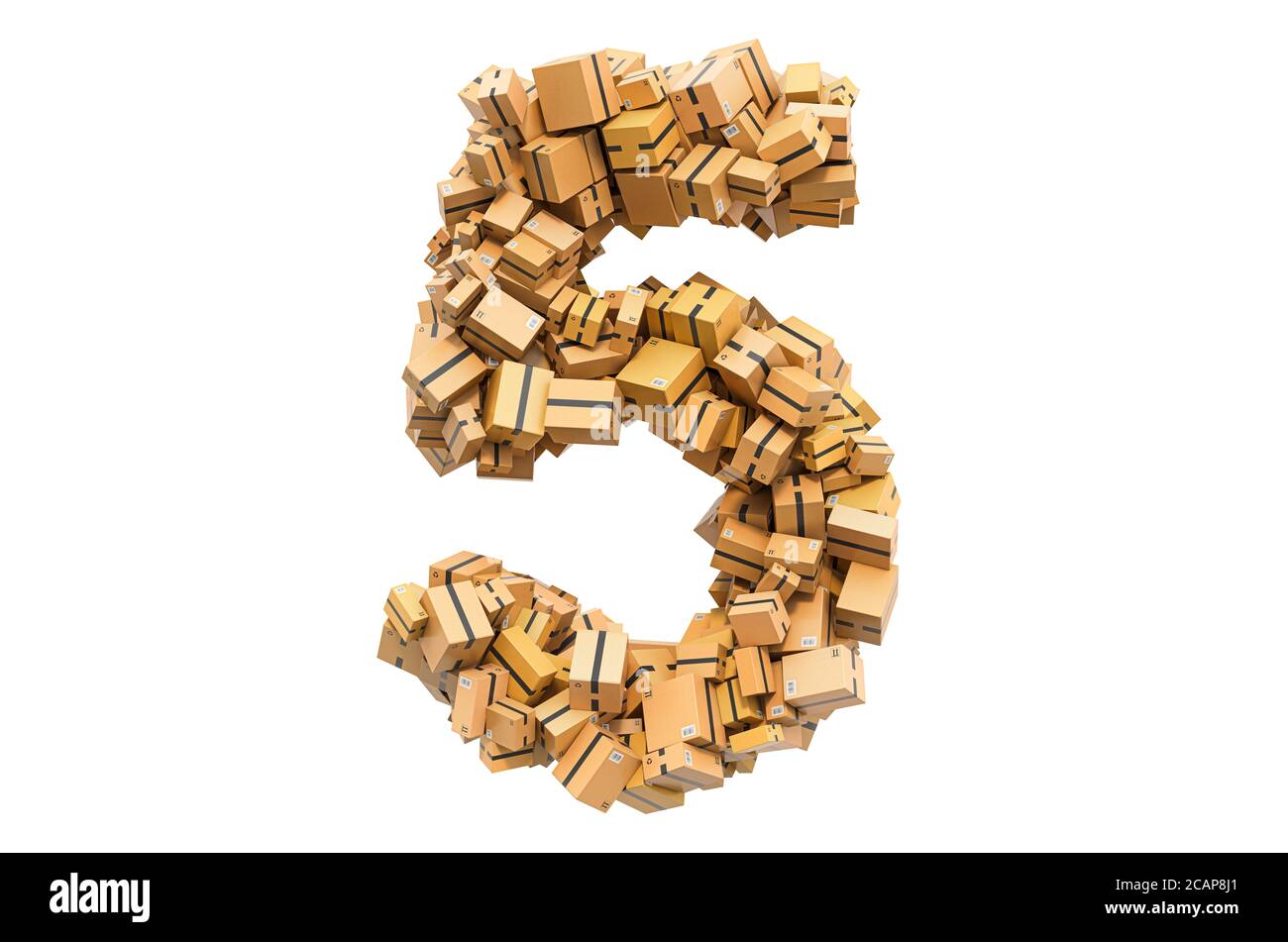 Number 5 from cardboard boxes. 3D rendering isolated on white ...