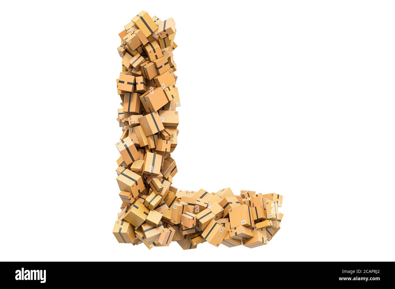 Letter L from cardboard boxes. 3D rendering isolated on white ...