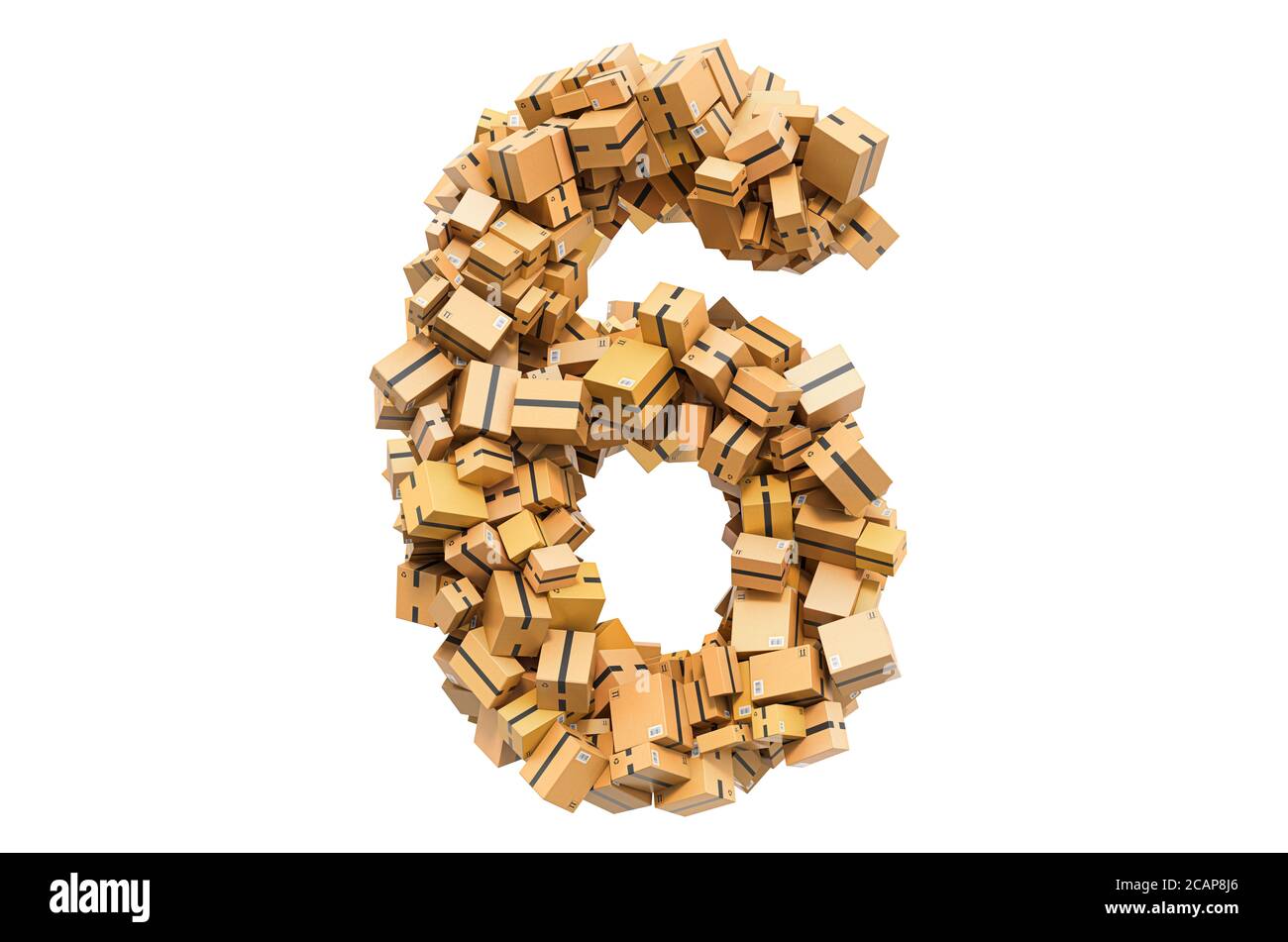Number 6 from cardboard boxes. 3D rendering isolated on white ...