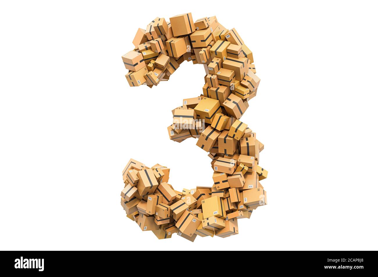 Number 3 from cardboard boxes. 3D rendering isolated on white ...