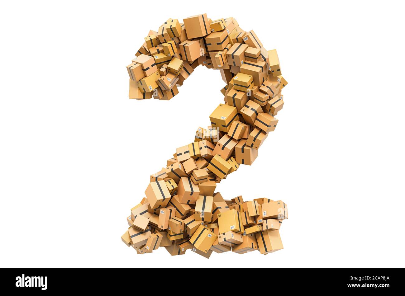 Number 2 from cardboard boxes. 3D rendering isolated on white ...