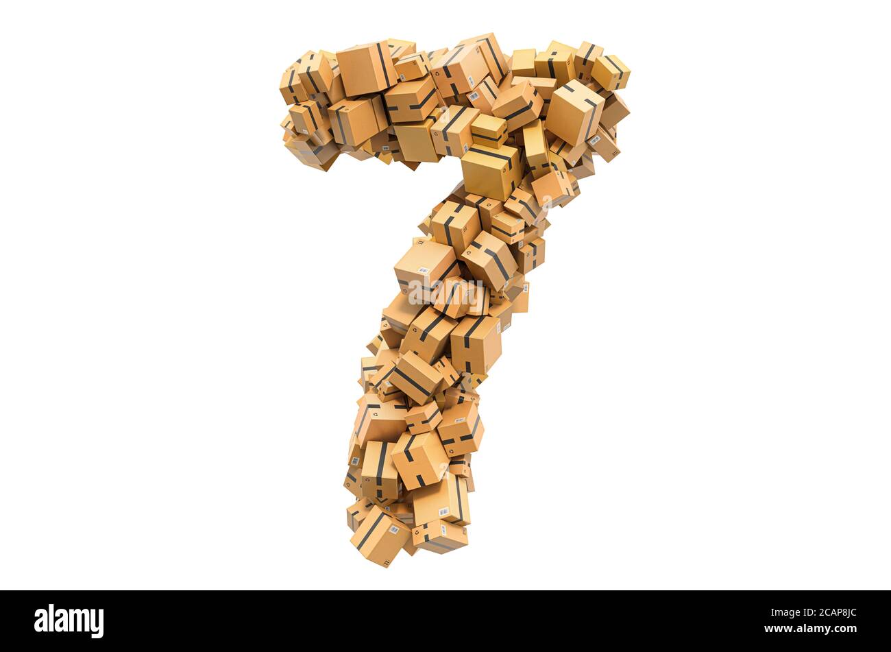 Number 7 from cardboard boxes. 3D rendering isolated on white ...