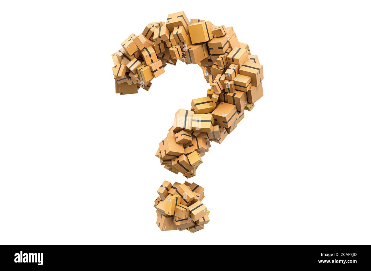 Question mark from cardboard boxes. 3D rendering isolated on white ...