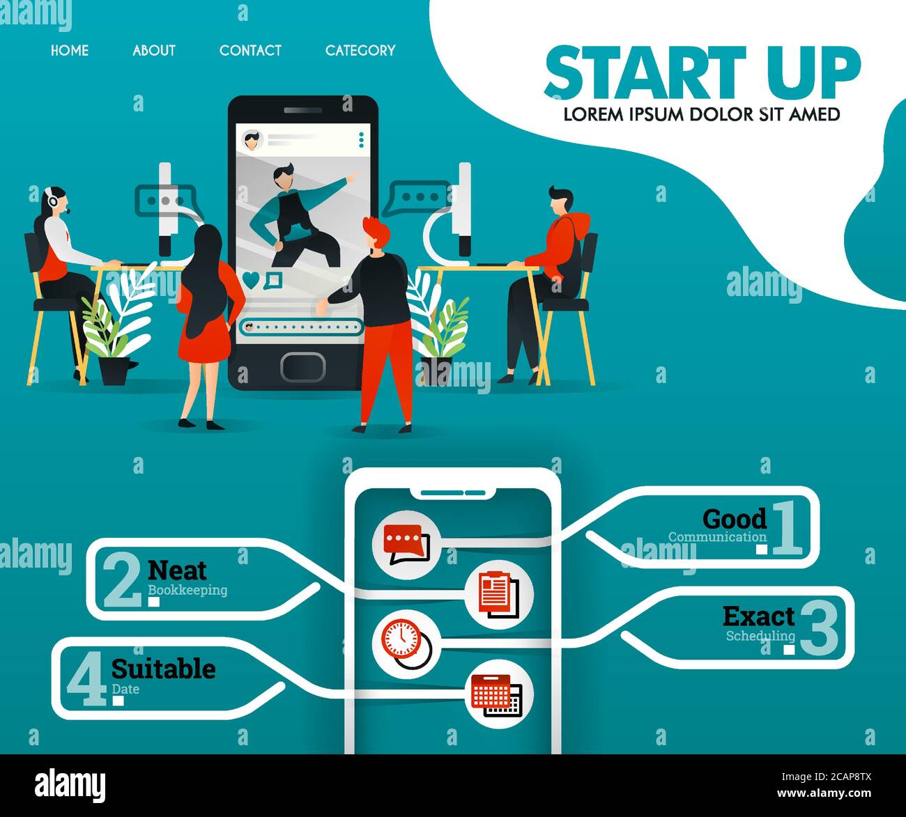 START UP is developing the application. programmer are repairing system. can use for, landing ...