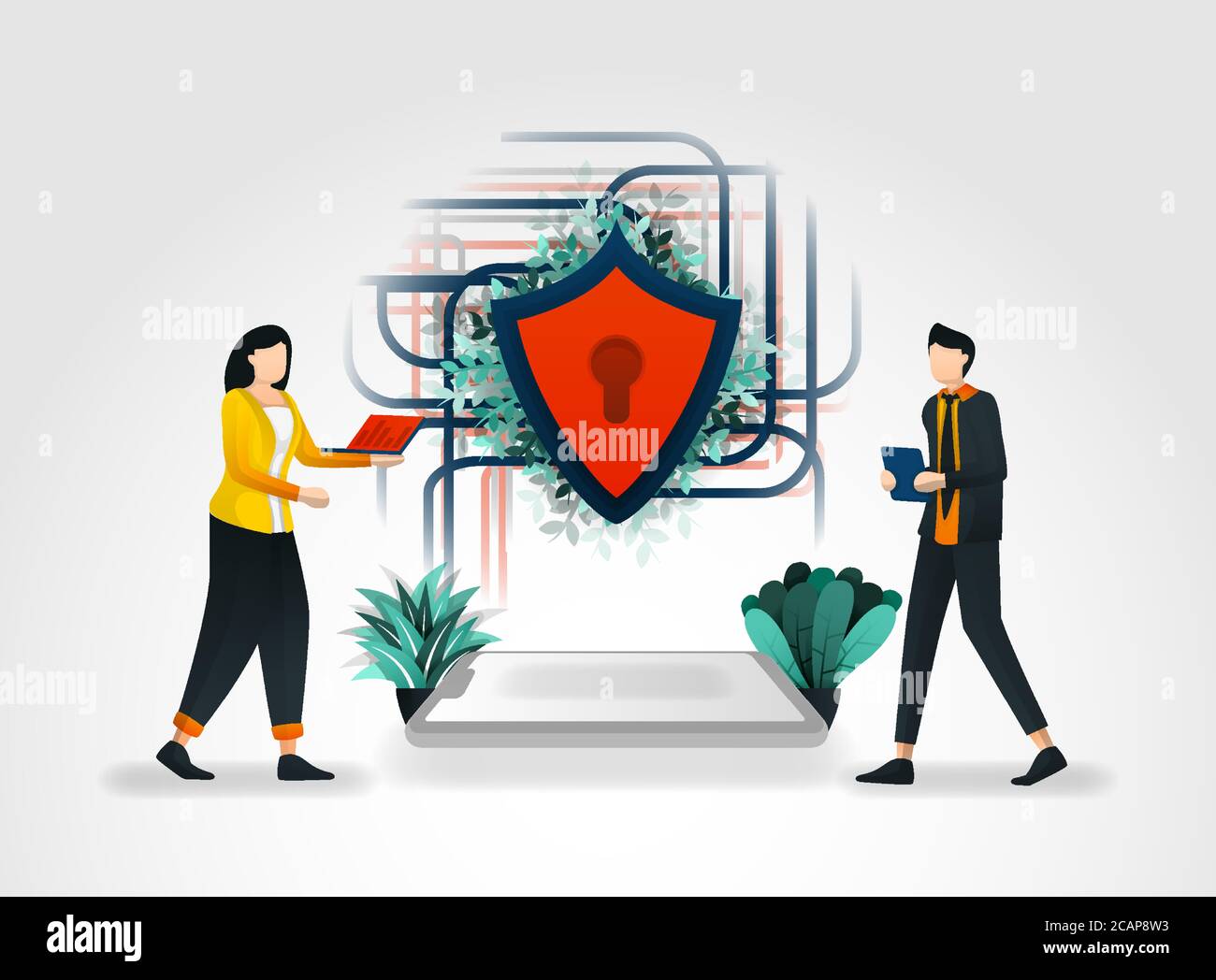 Vector illustration concept. People accessing data on internet and ...