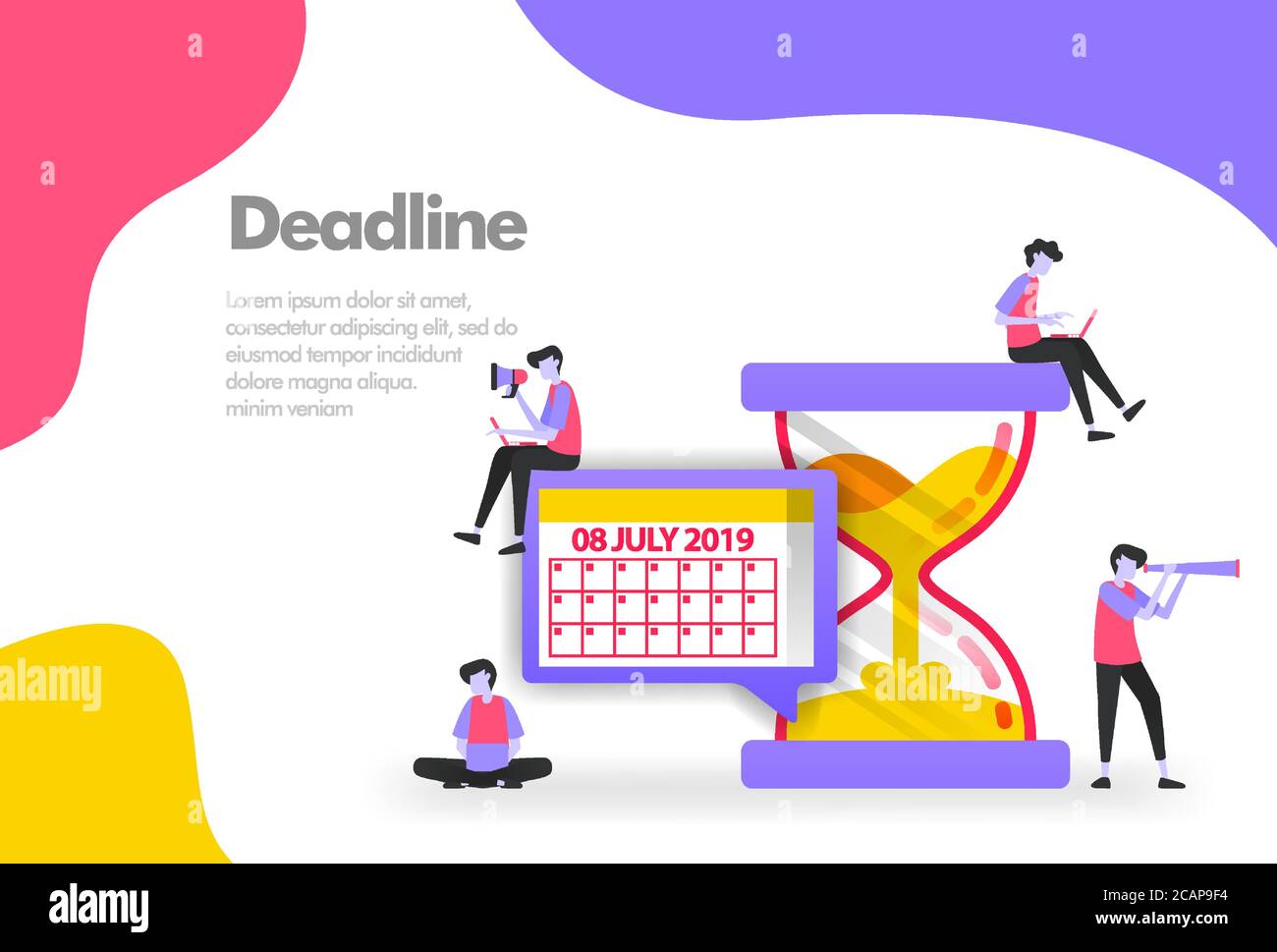 Deadline Illustration Concept, arrange plan with hourglass. Modern flat ...