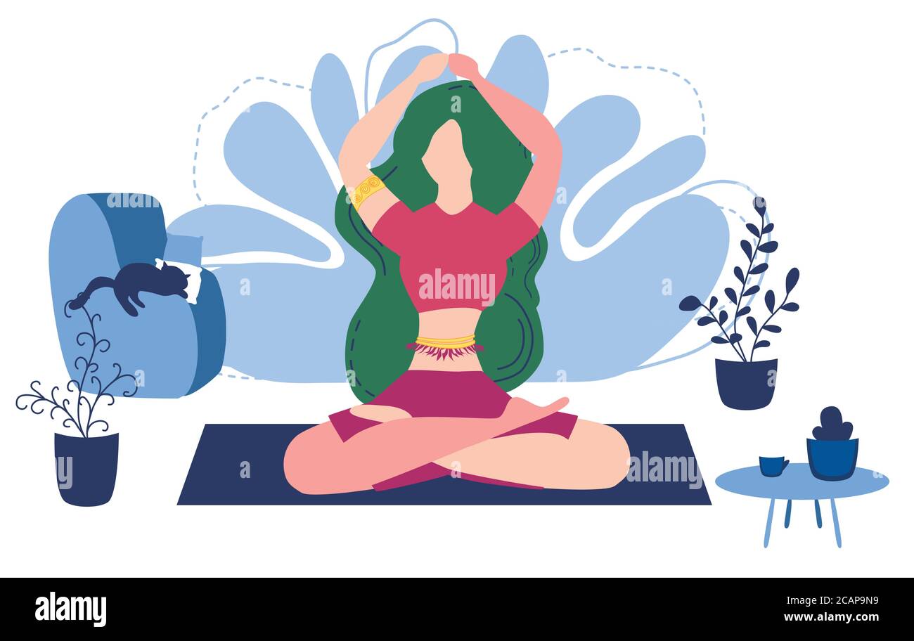 Relaxed young woman enjoying rest. Girl meditates. Trendy flat cartoon ...