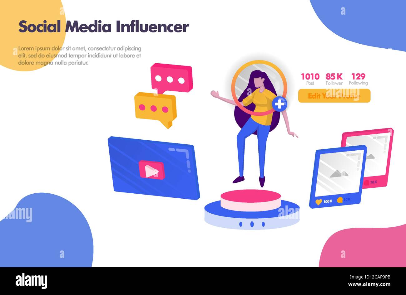 Working as Social Media Influencer Illustration Concept. Modern flat ...
