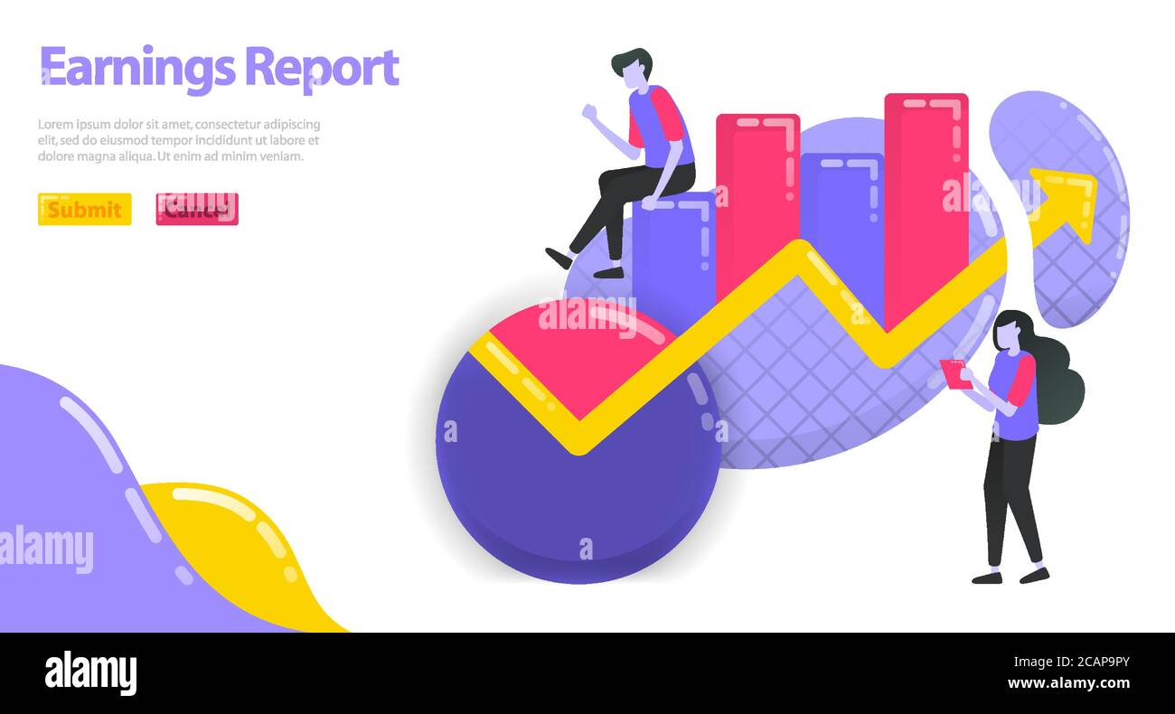 Illustration of earnings report. Increase business and company income ...