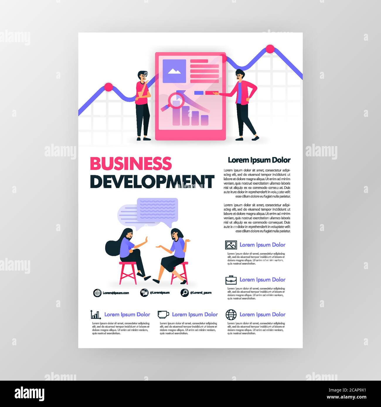 Business development poster with flat cartoon illustration. flayer ...