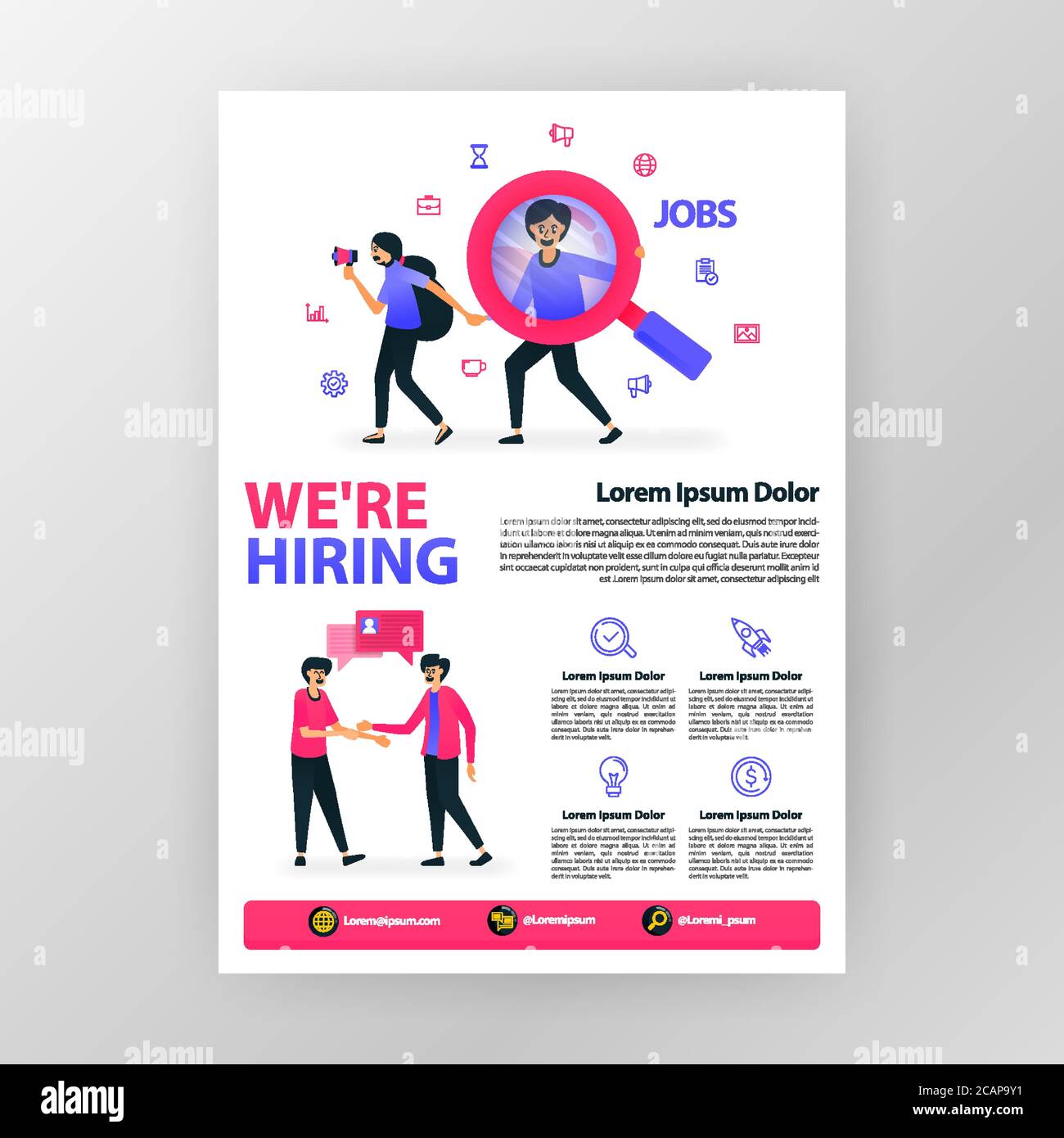announcement poster open up vacancy. we're hiring with vector flat ...