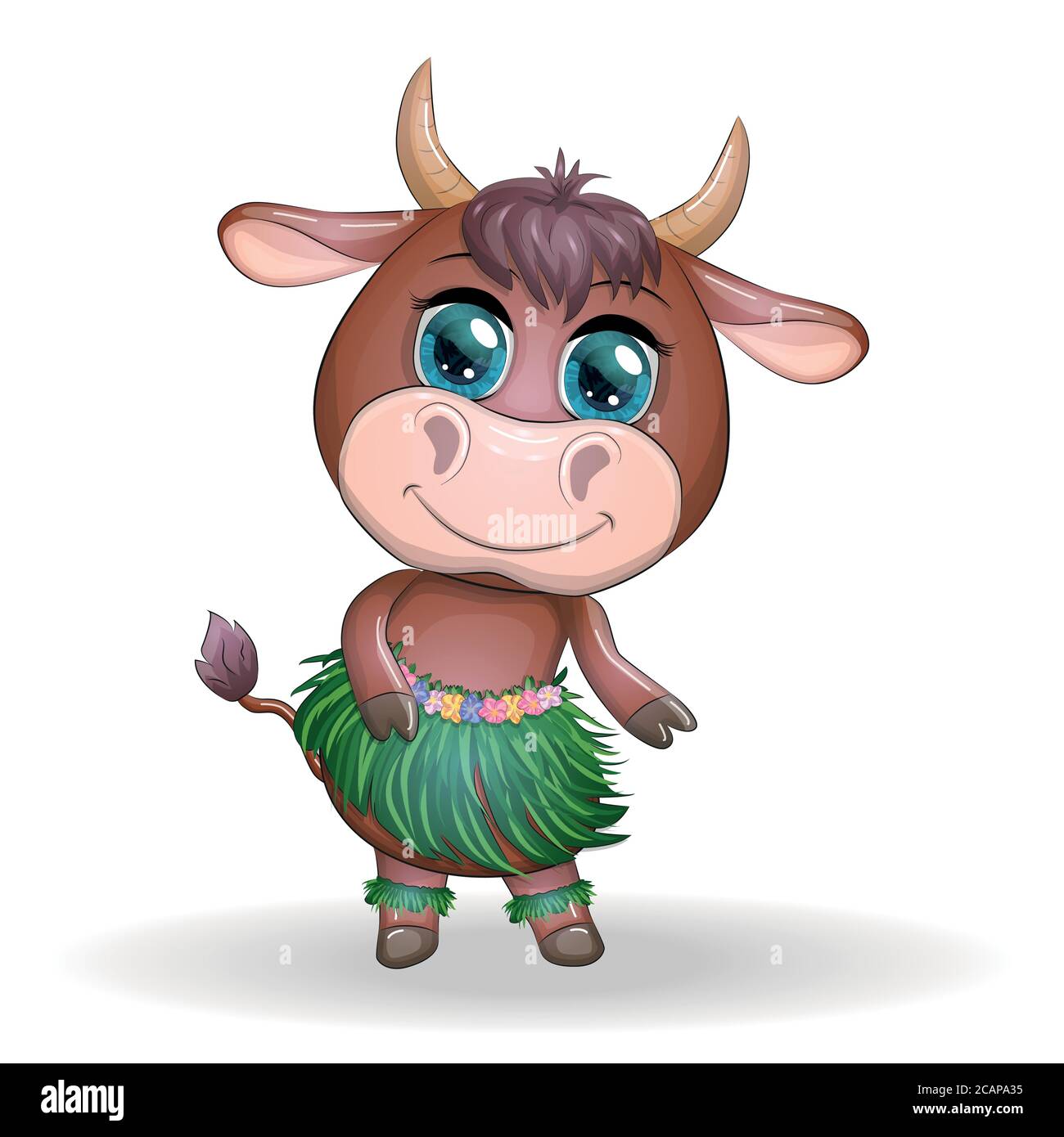 Cute bull character on white background. Cheerful ox dancing. 2021 ...