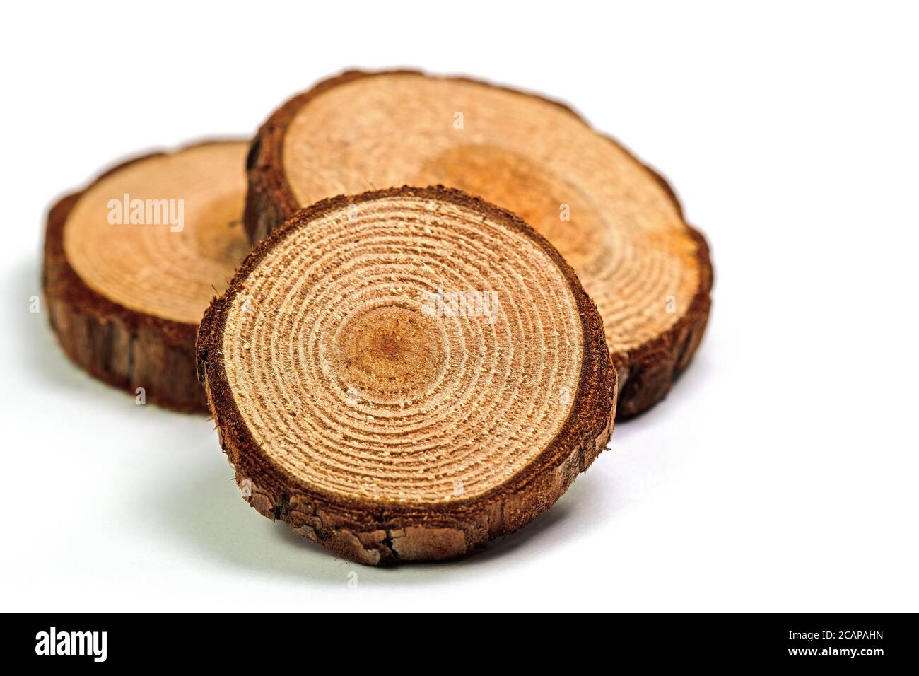 Wooden discs as a decoration material Stock Photo - Alamy
