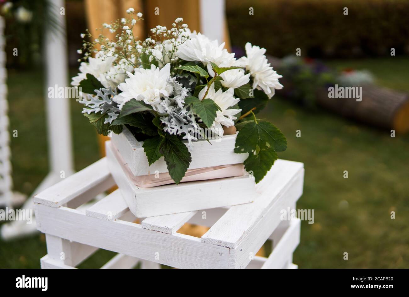 Wedding decoration ceremony. Wedding banquet decoration in tender color ...