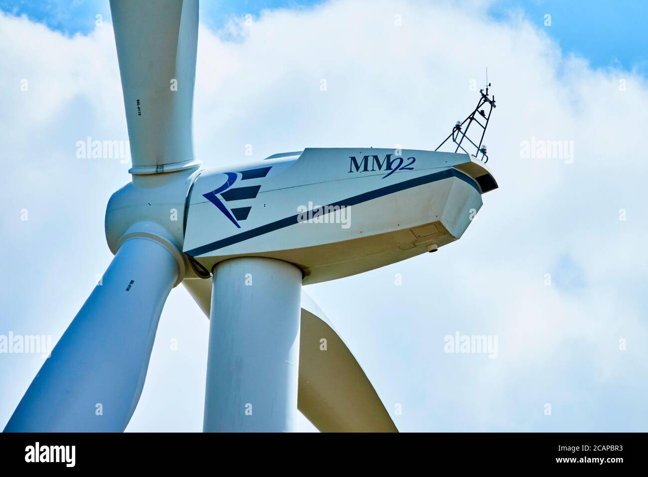 Senvion MM92 wind turbine, formerly Repower, close-up in a wind farm ...