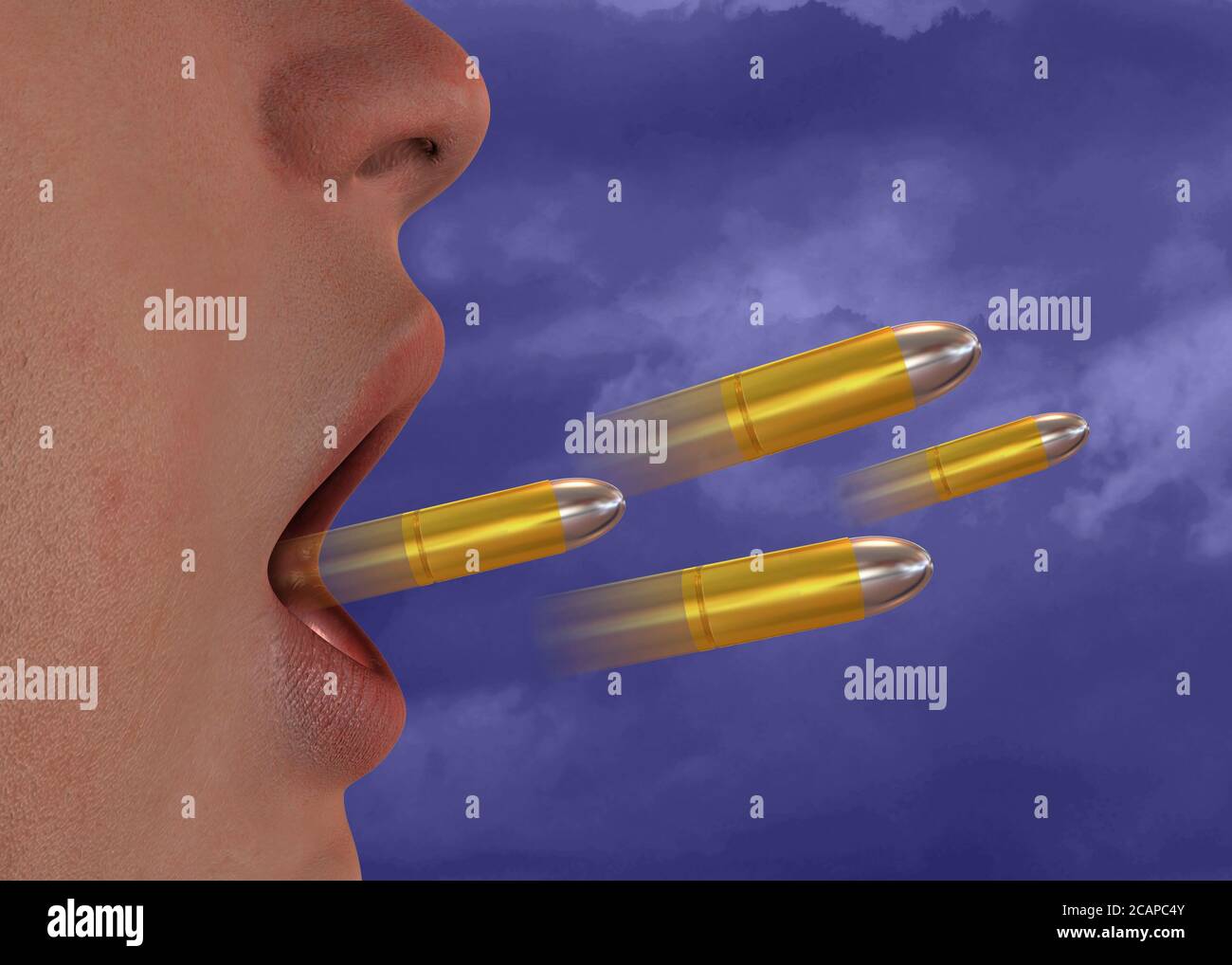 Words hurt like bullets - 3d Stock Photo - Alamy