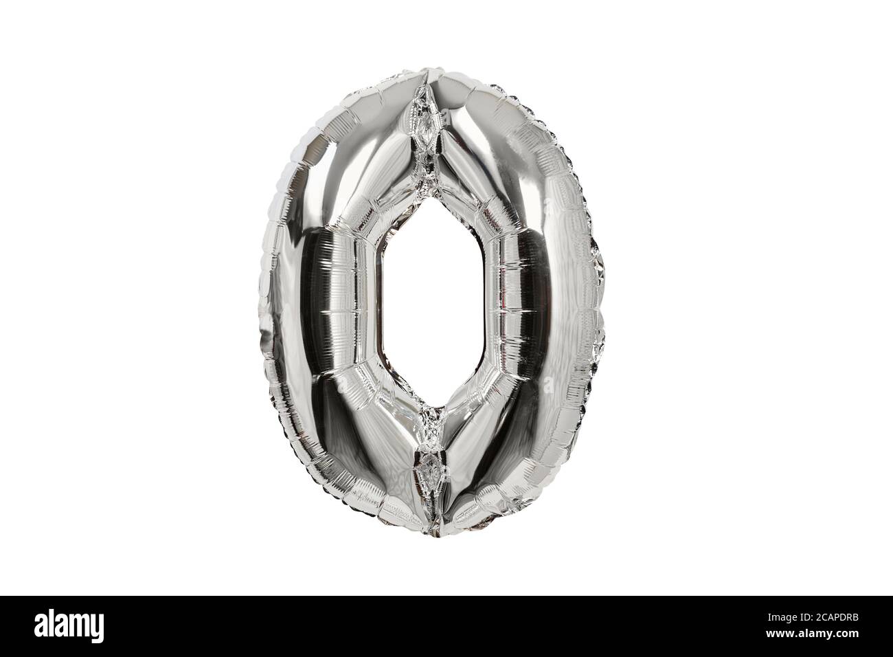 Silver inflatable balloon number zero. White background. Isolate Stock ...