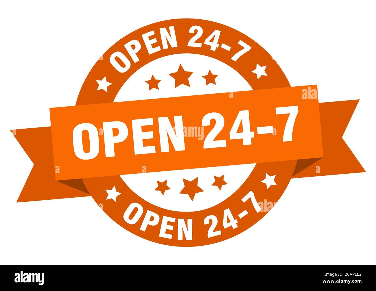 open 24 7 round ribbon isolated label. open 24 7 sign Stock Vector ...