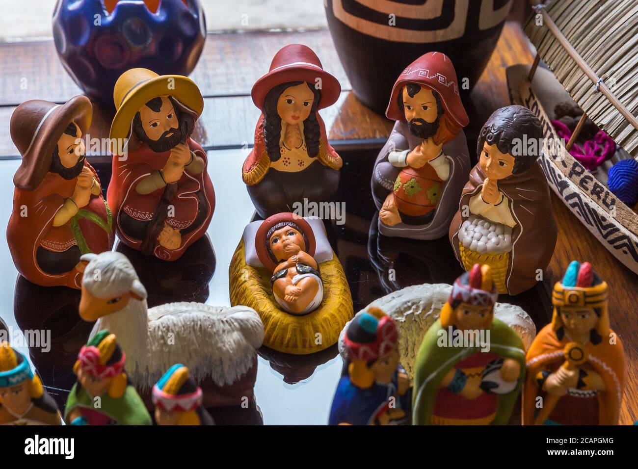 Peruvian nativity scene with the Holy Family and the little baby Jesus ...